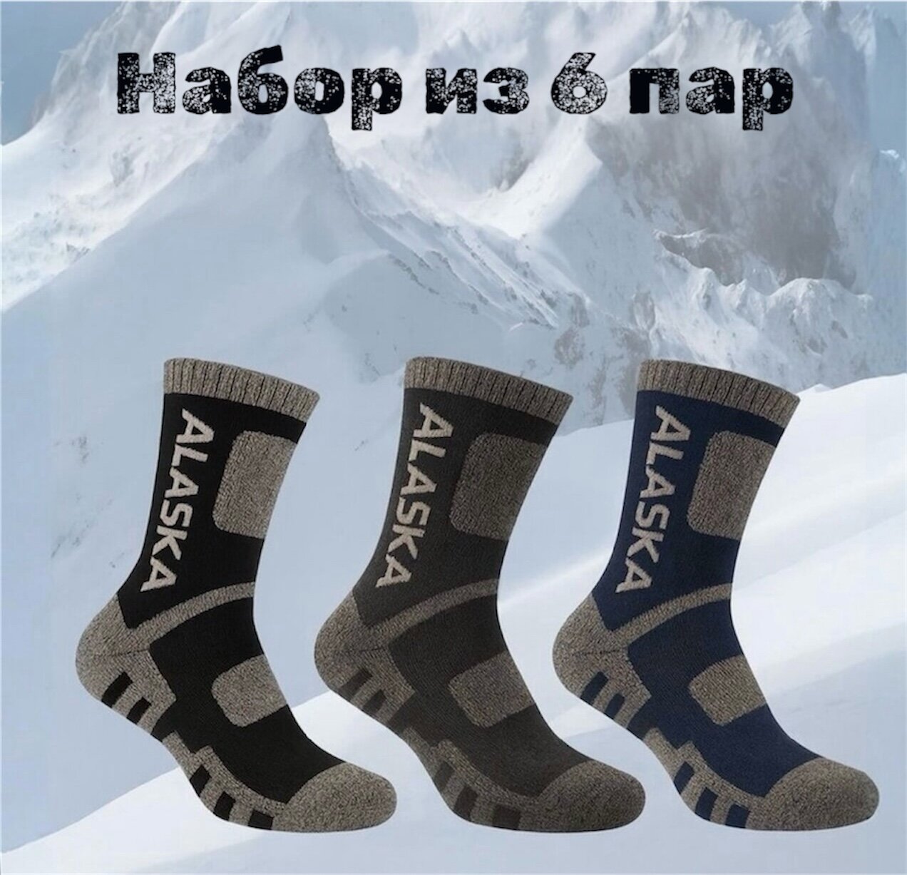 Носки  термоноски, теплые носки Аляска, 6 пар в наборе