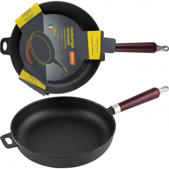 Сковорода чугунная Mallony CIF28-W с деревянной ручкой, 28 см