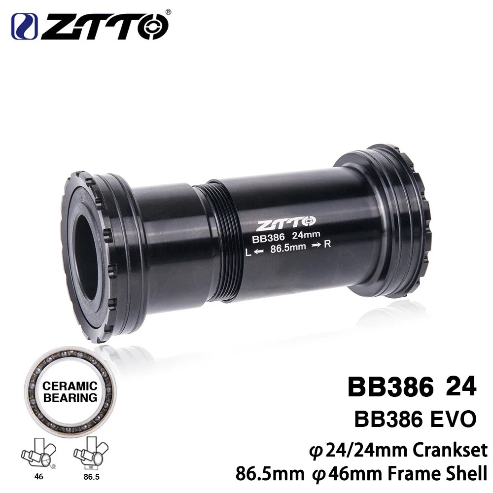 ZTTO керамический подшипник каретка BB386 EVO 24 для горных велосипедов Черный, BB386 24 BK Ceramic