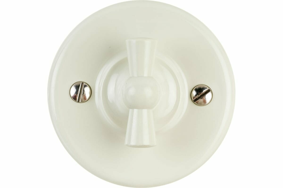 Ретро выключатель одноклавишный непроходной, пластик, слоновая кость, Bironi