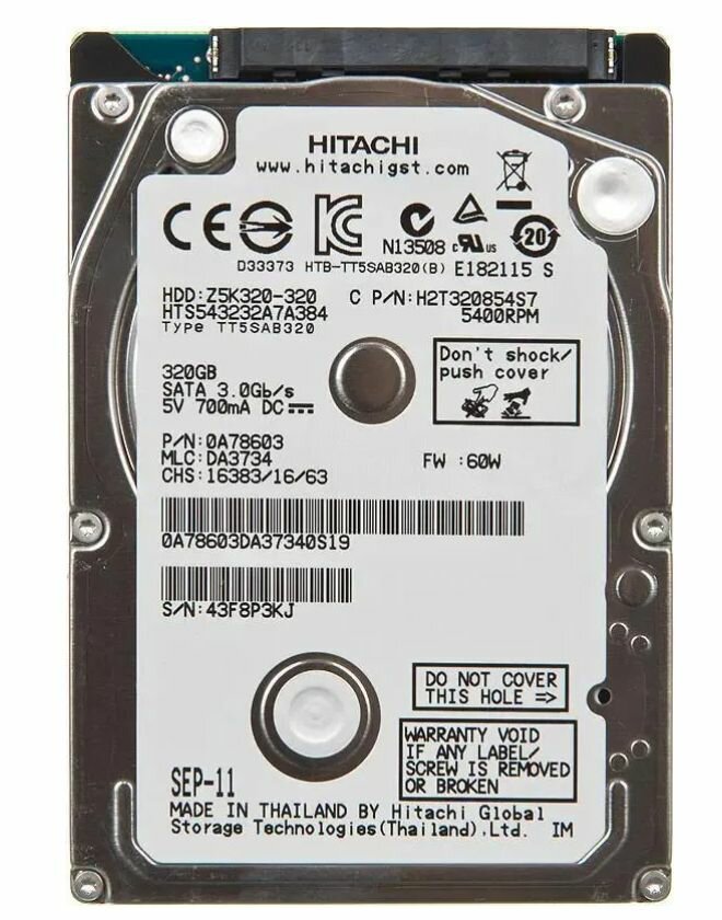 2,5" 320 ГБ Жесткий диск Hitachi Travelstar Z5K320 (HTS543232A7A384) - SATA II, 3 Гбит/с, 5400 об/мин, кэш память - 8 МБ