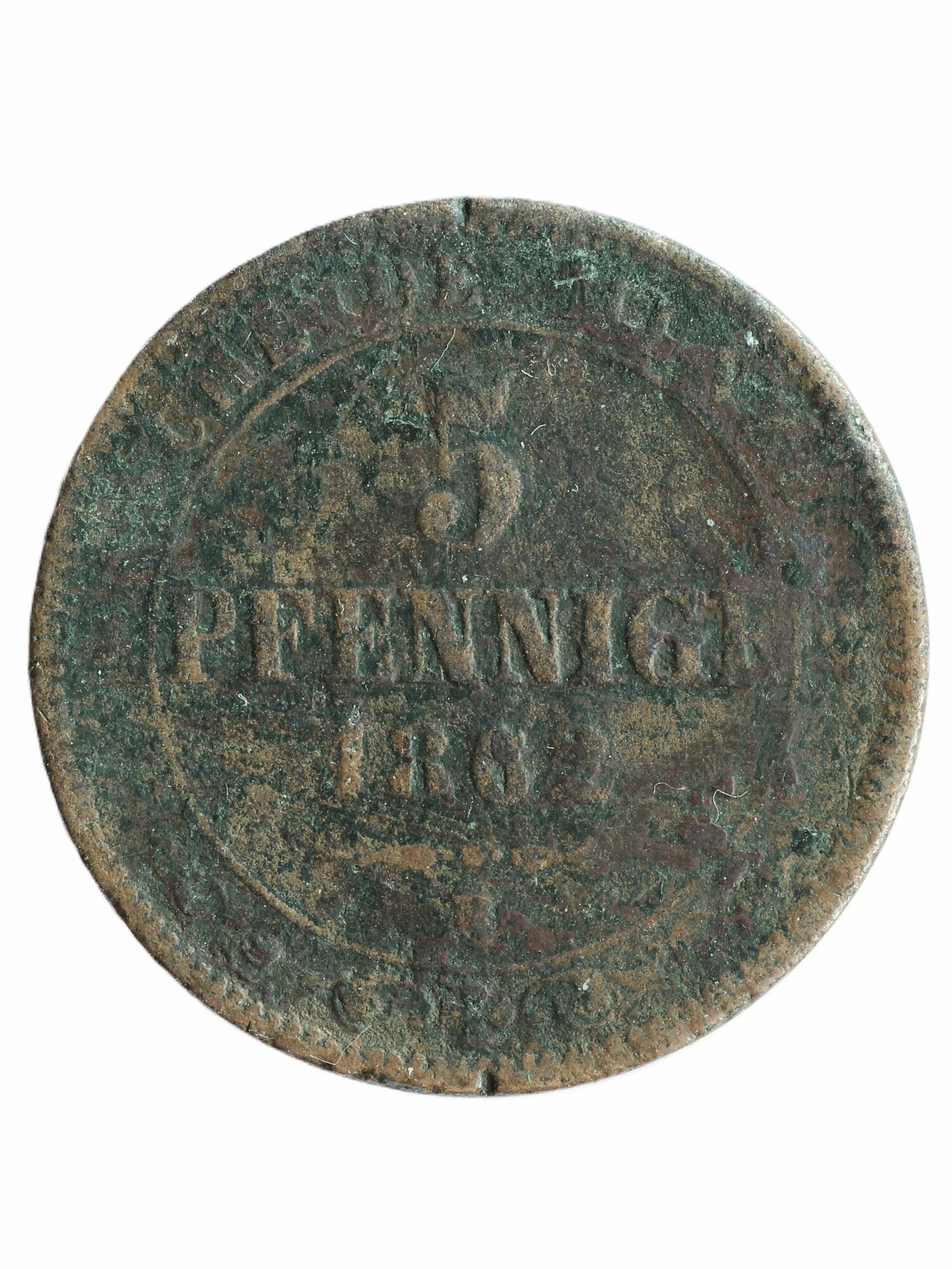 Подлинная монета Германия Саксония 5 пфеннигов 1862 год