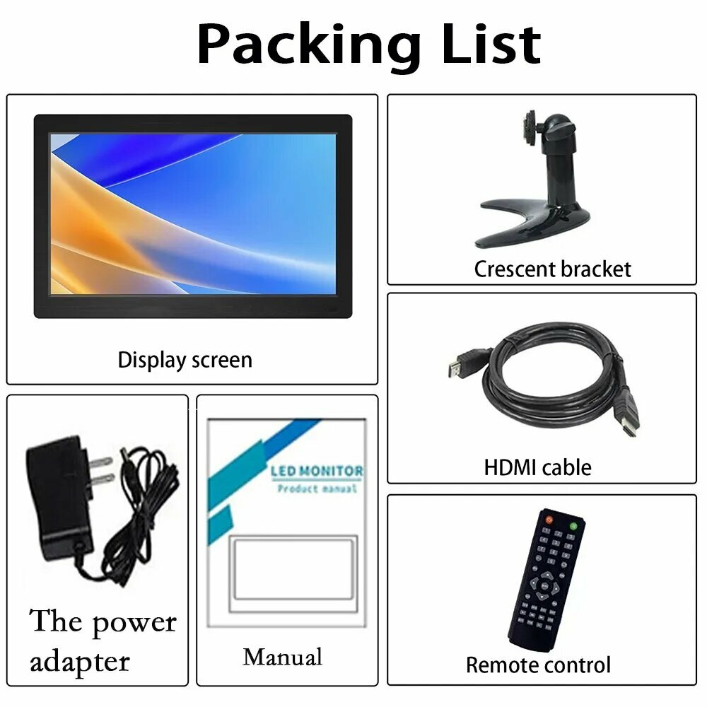 11.6" Монитор 11.6 Малый портативный монитор, черный, белый