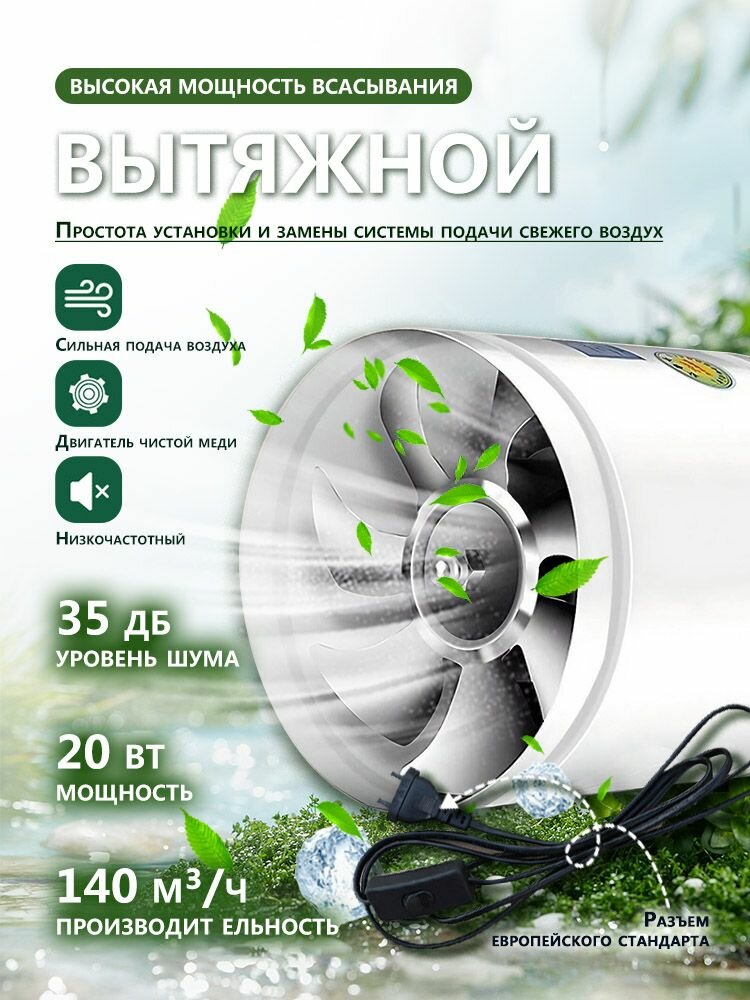 Вентилятор канальный 100мм 140м3/ч металлический (настенный, вытяжной, канальный)