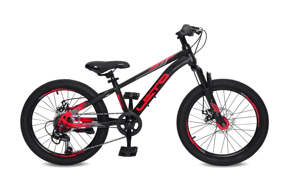 Велосипед подростковый 20" LETO DRAGON, сталь, рама 10,5", 6-ск черный/красный