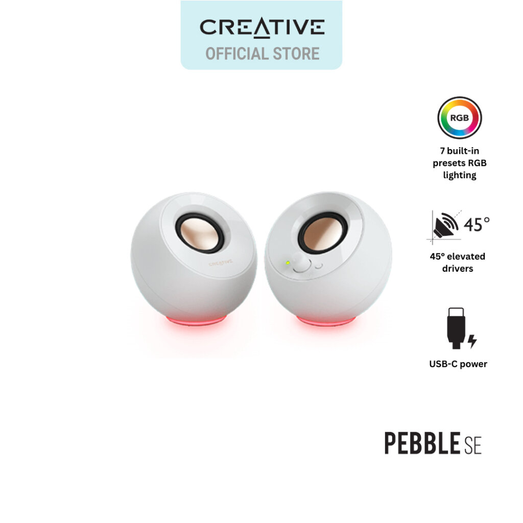 Компьютерные колонки 2.0 Creative PEBBLE SE, White, RGB, 8.8 ВТ, USB