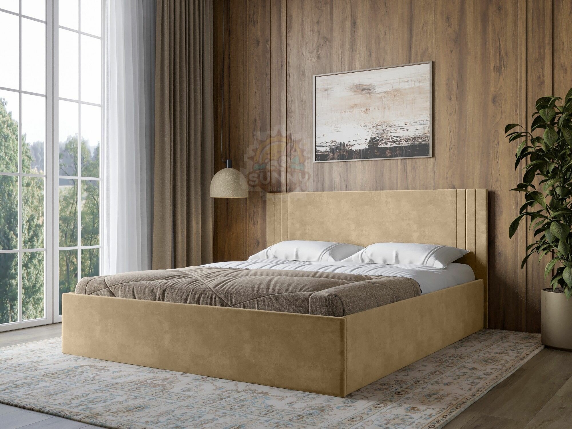 Двуспальная кровать Венеция 200х190 см, ортопед осн, ЛДСП (Forest 4 Бежевый )