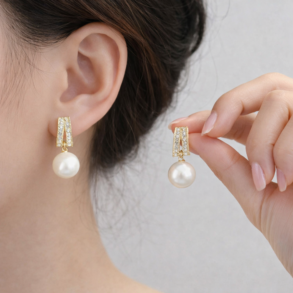 Серьги пусеты, с подвесками, жемчуг имитация