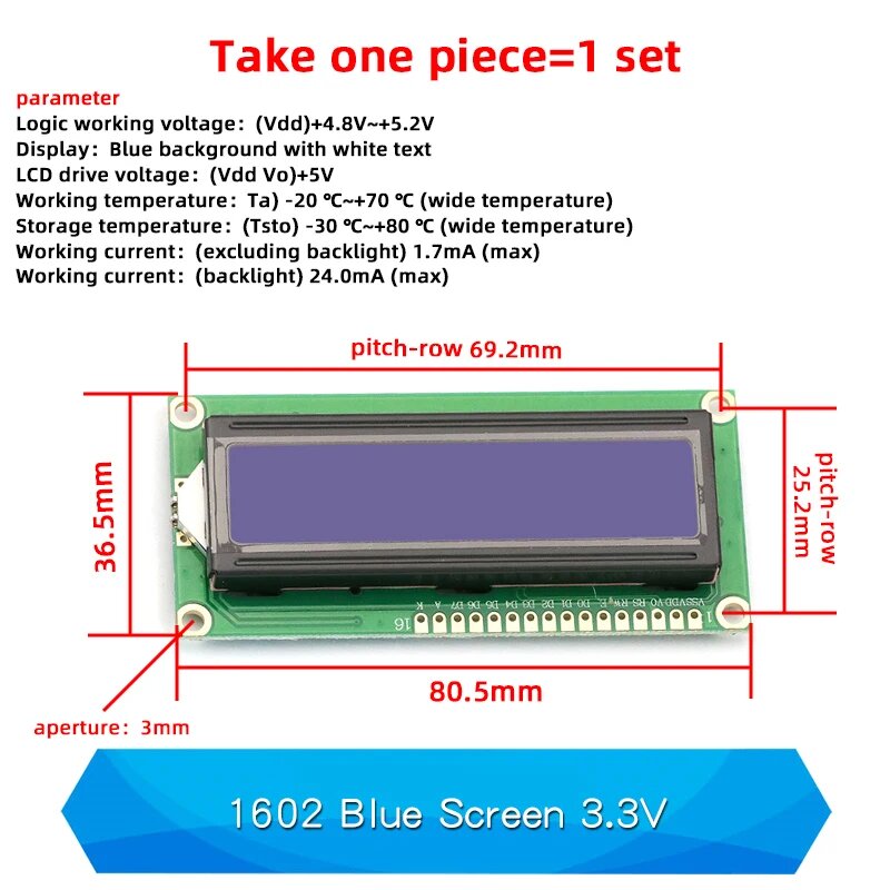 1 шт. модуль LCD1602 синий экран желто-зеленый экран с подсветкой ЖК-дисплей 3,3 В 5 В ЖК-интерфейс IIC/I2C для Arduino