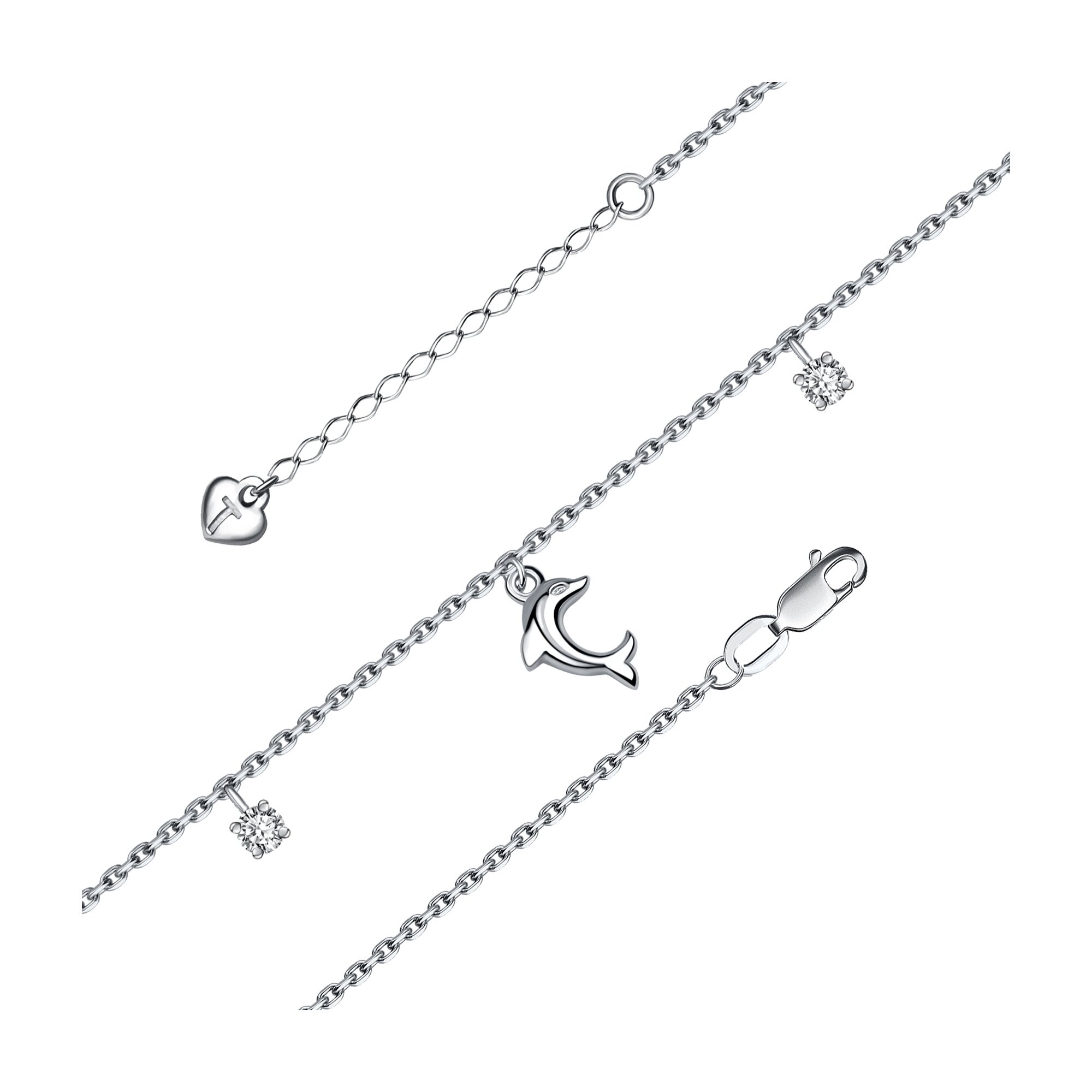 Браслет, серебро, 925 проба, родирование, фианит