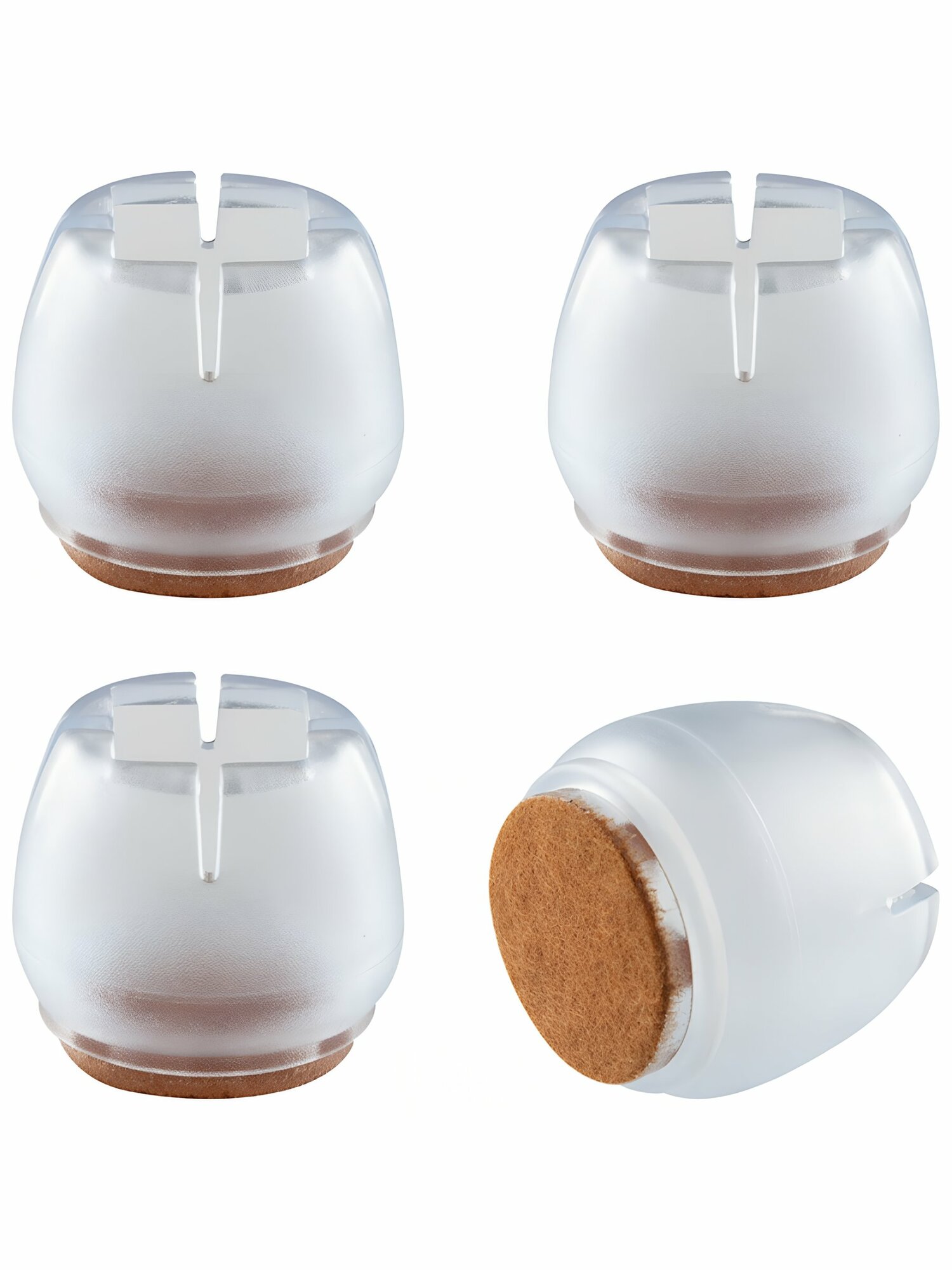 Защитные протекторы для ножек мебели, силикон и войлок, набор 4 шт, размер M, круг 25-31 мм, квадрат 22-26 мм, 105019