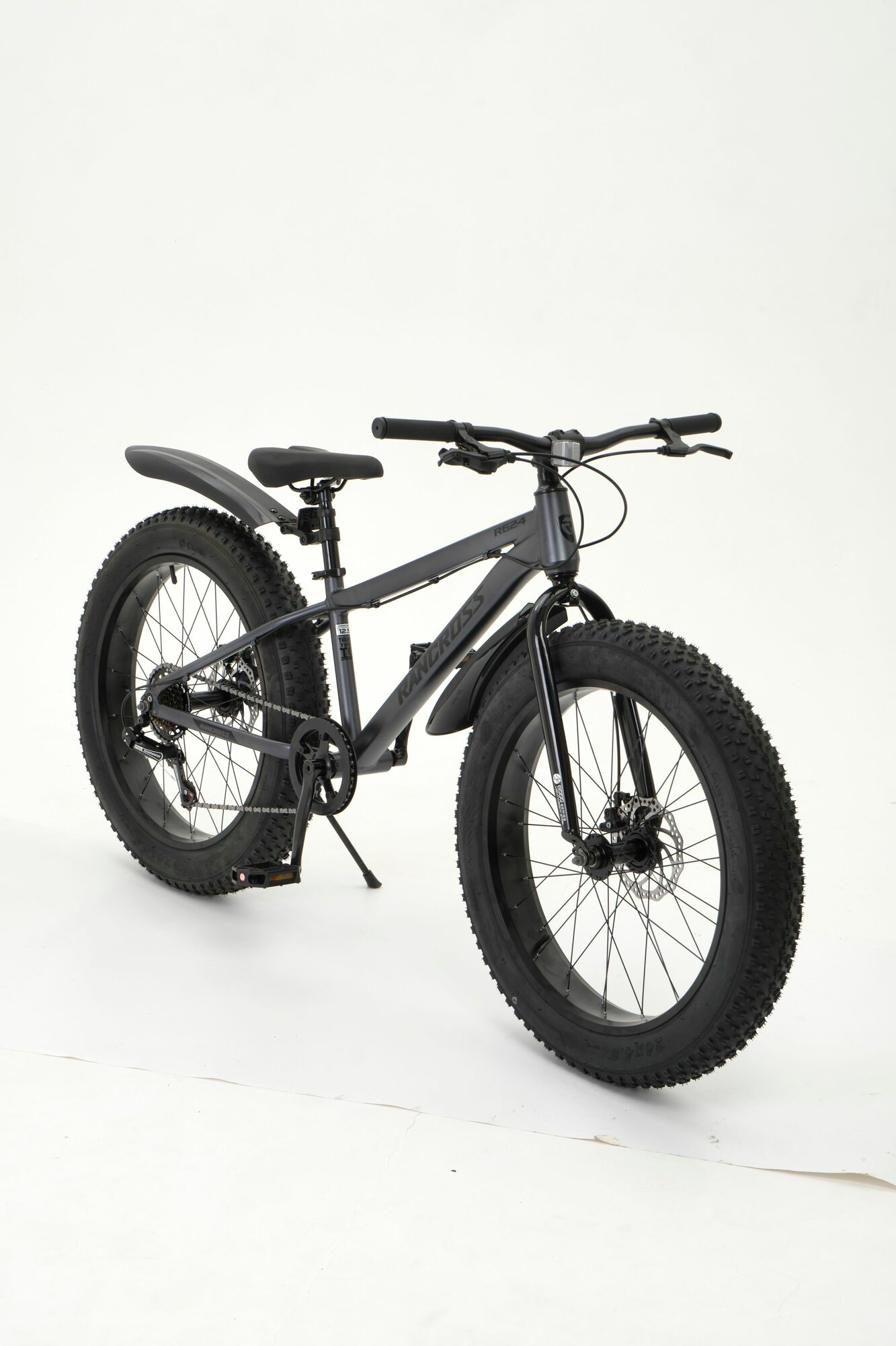 Подростковый фэтбайк Rancross R624, колеса 24*4, рама 12,5 дюймов, SHIMANO 7ск, вилка жесткая RIGID, Fat-bike серый, рост 130-160 см, 9-13 лет