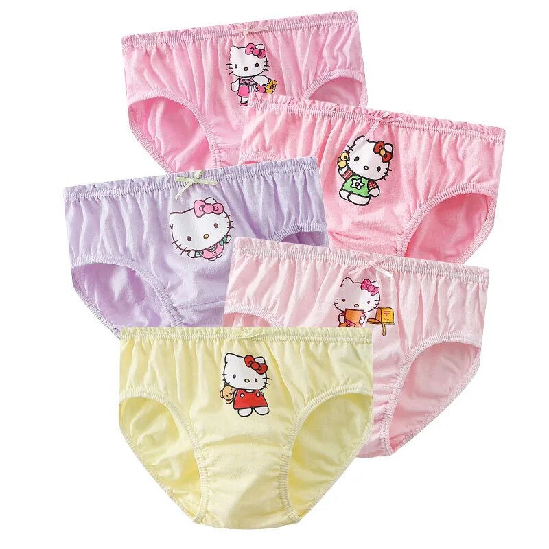 MINISO 5 пар/упаковка милых детских трусиков с мультяшным рисунком Hello Kitty, дышащие трусики из чистого хлопка для девочек, Детский размер: 70 (6-7 лет)