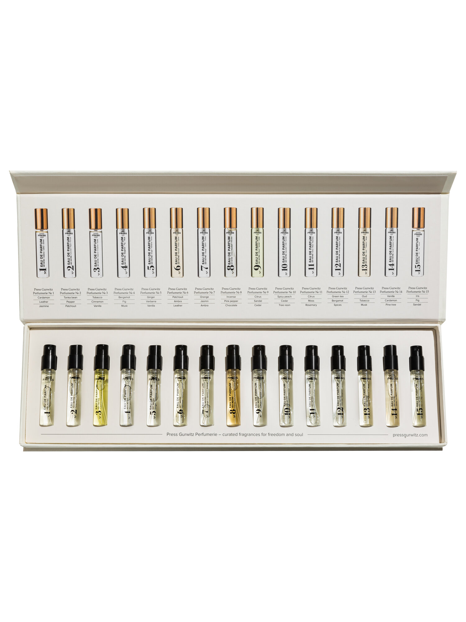 Подарочный набор для женщин Press Gurwitz Perfumerie Discovery Set, унисекс, 15 ароматов, 2.5 мл в магнитном футляре