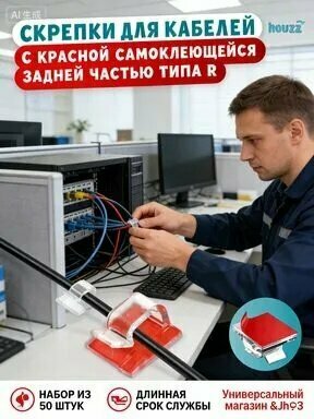 Держатель для кабеля, Самоклеящаяся монтажная пряжка без перфорации, 50 шт.