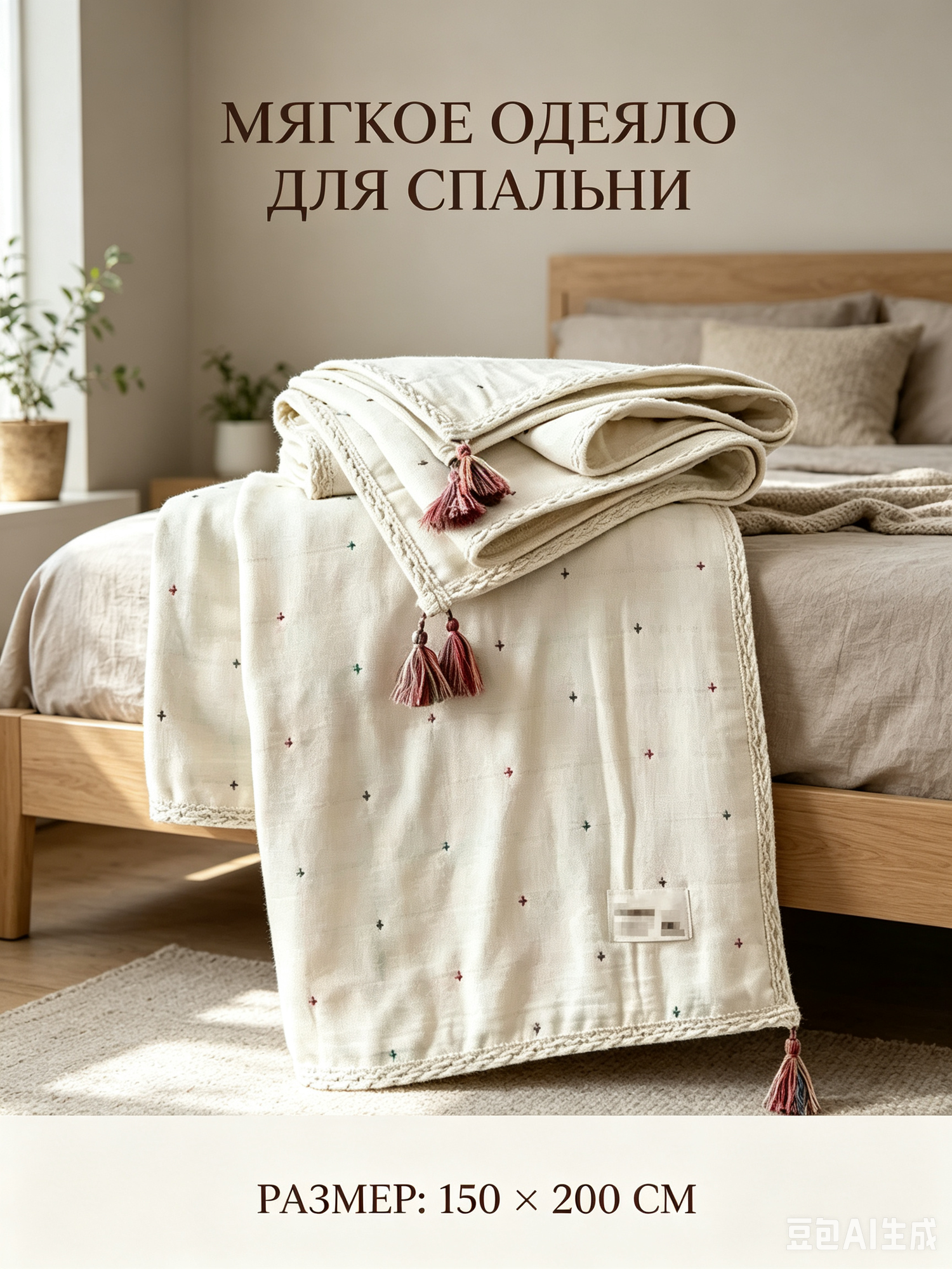 Покрывало, хлопок, двухстороннее, цвет белый, 2-спальная, размер 150x200см