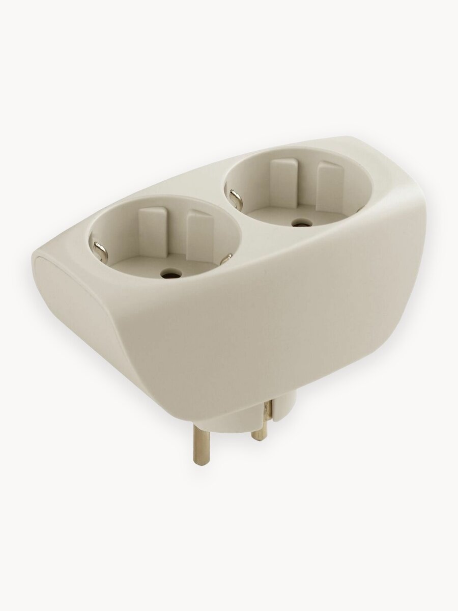 Тройник SP-2e-I ЭРА / Тройник розетка электрический / Разветвитель с заземлением, 2 розетки, со шторками, плоский, 16А, слоновая кость