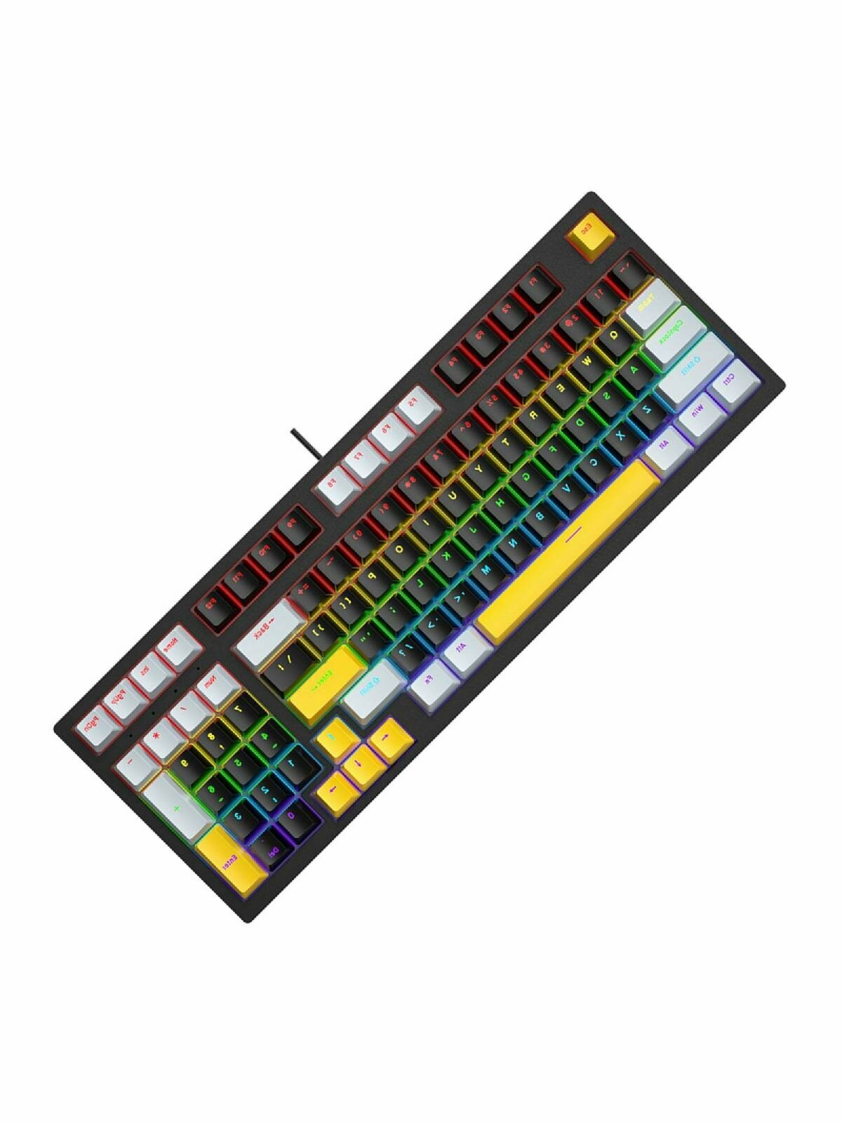 Small 98Keys Mechanical Gaming Keyboard with LED Backlights, Ergonomic Keyboard for PC Gamer Office Wire Keyboard