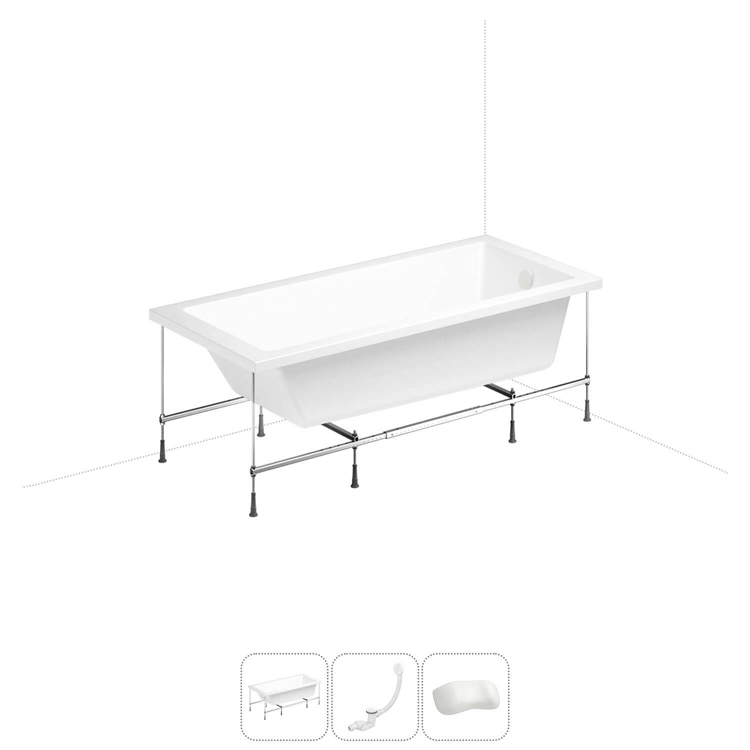 Акриловая ванна 170x80 с каркасом Lavinia Boho Catani 20220918R в наборе 4 в 1: угловая ванна акриловая 170 x 80 см (правый разворот), каркас, слив-перелив, подголовник