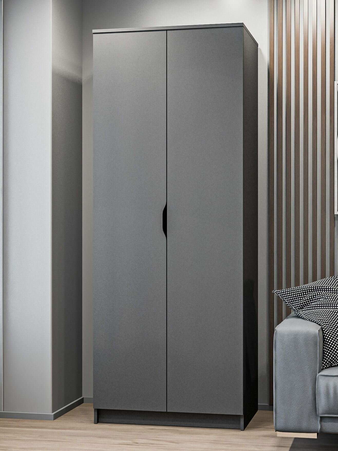 Шкаф двухдверный столплит Бруклин СБ-3346 для одежды и других вещей, кдсп, диамант серый, 78х52,5х202 см.