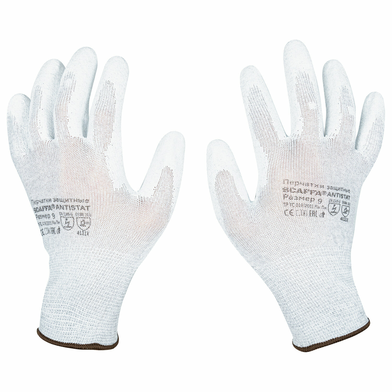 Перчатки антистатические SCAFFA "Antistat", карбоновая нить, полиуретановое покрытие, размер 9, L (большой), 00-00015299 (цена только за 1 шт.)