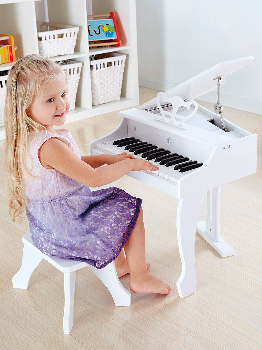 Детский музыкальный инструмент Hape Рояль Делюкс, белый, с табуреткой и пюпитром E0338_HP