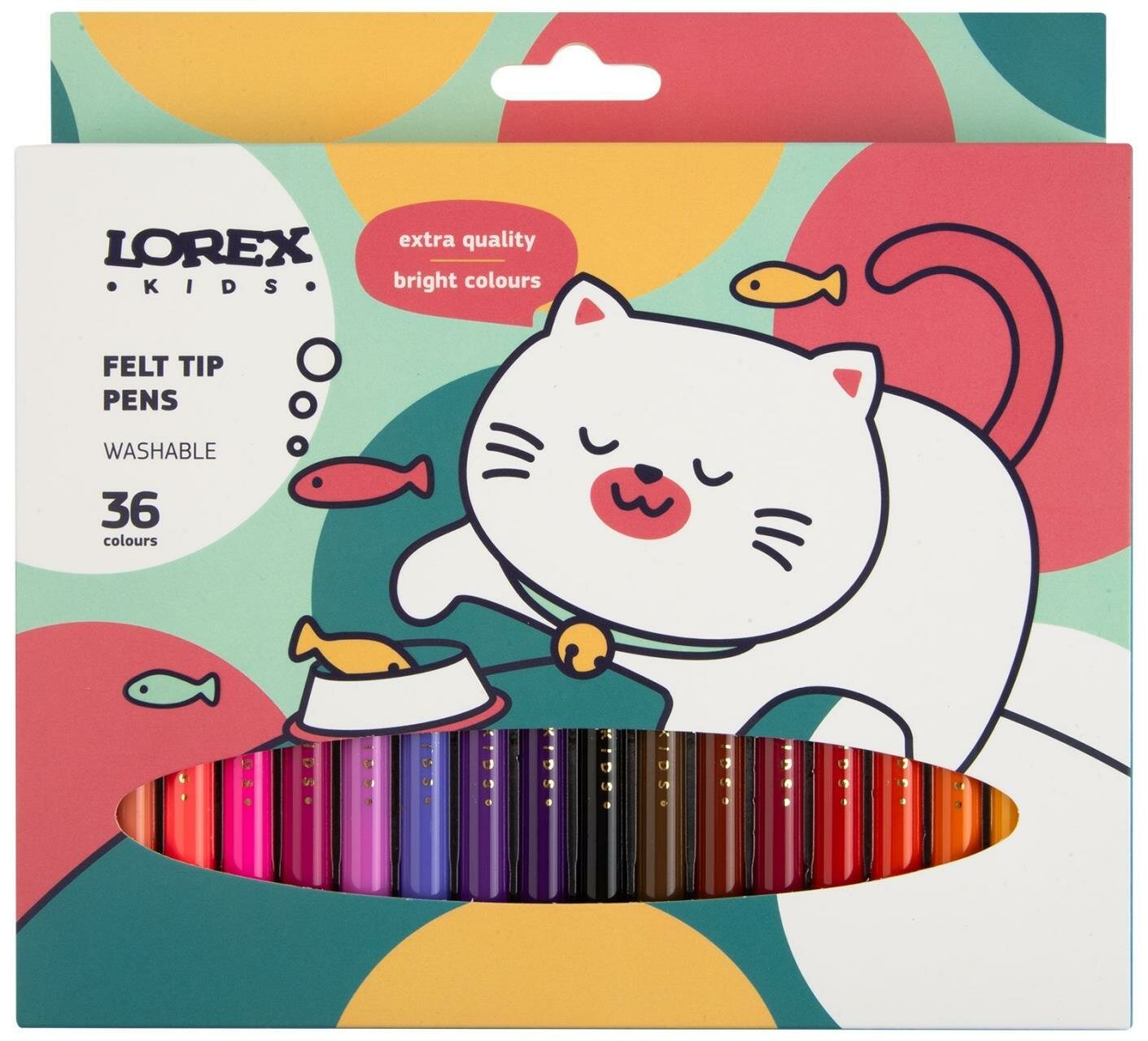 Фломастеры LOREX KIDS классические 36 цв. круглы корпус, смываемые, картонная упаковка