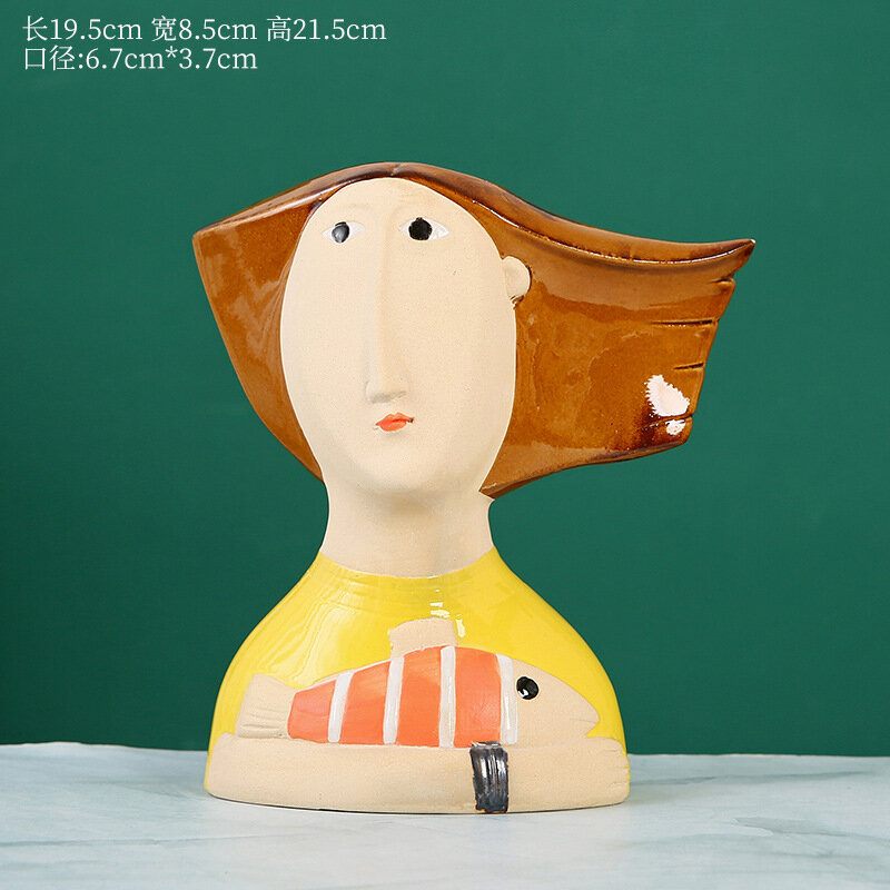 Кашпо для цветов, ваза, керамика, 19,5х8,2х21,5 см, женщина с рыбой