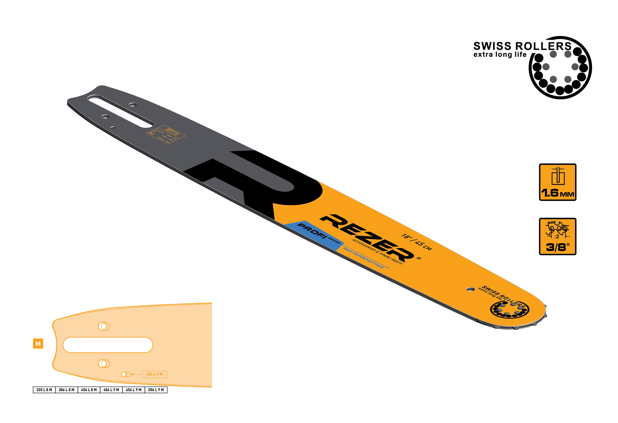 Шина 456 L 9 M, 18", 3/8", 1,6 мм, Rezer Profi, 03.016.00022