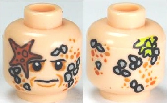 Minifigure, Head PotC Bootstrap Bill Barnacles and Starfish Pattern, 3626pb0631 Light Nougat N