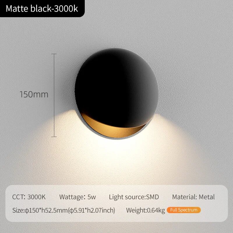 Aisilan светодиодный настенный светильник для сада, уличный, водонепроницаемый, IP67, современный, 7 Вт, настенное освещение для спальни, тумбочка, лестница, вход, 5W, Тёплый белый (2700-3500 K), Matte black IP20, Черный