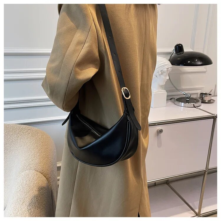 Женская сумка на молнии, дизайнерская сумка хобо среднего размера, женская сумочка, высококачественная кожаная женская сумка через плечо, black, SKU01028