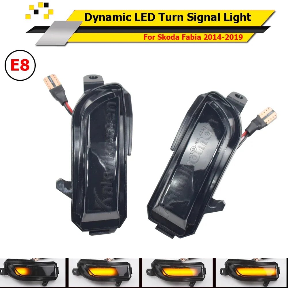 Динамический светодиодный указатель поворота, зеркало-мигалка, пара для Skoda Fabia 2014-2019 и Volkswagen Rapid 2017-2020