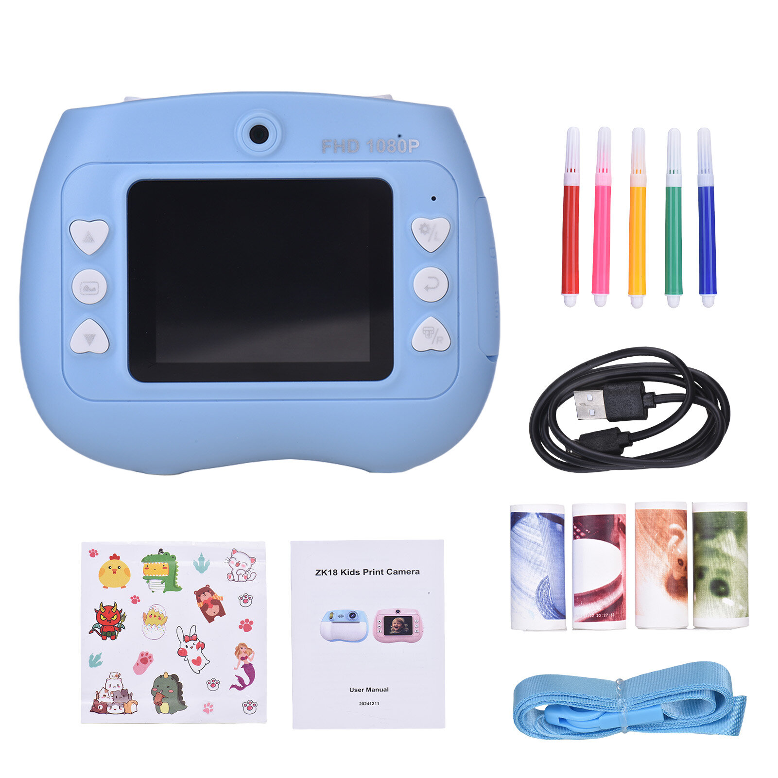 Детская мгновенная печать камера 2 объектива 1080p Цифровая видеокамера для детей возраст 3+ года 2,4 дюйма экрана