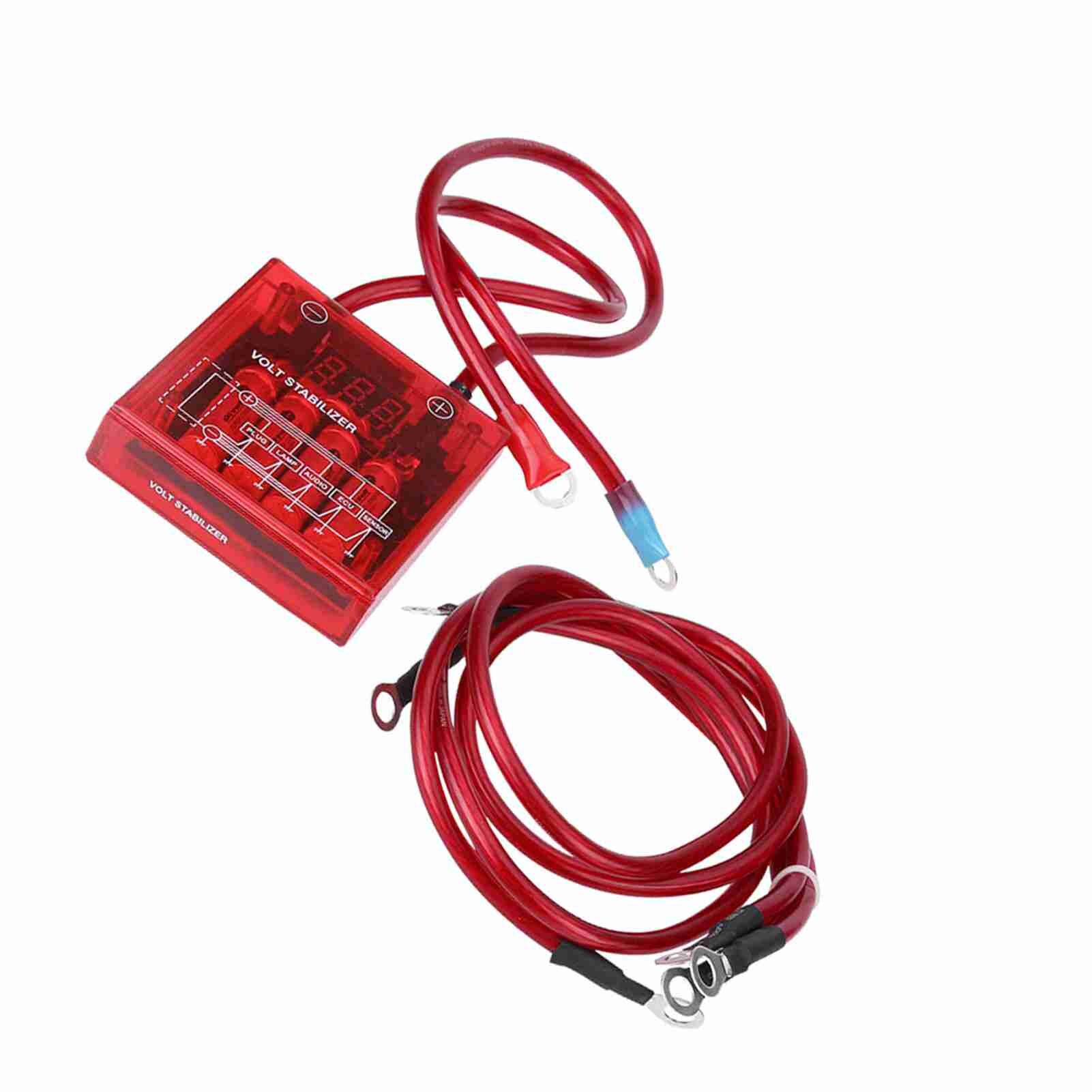 Универсальный комплект стабилизатора напряжения для экономии топлива с 3-мя земляными кабелями Красный, 12V, размер 90*85*25mm, длина кабеля стабилизатора 37cm, длины земляных кабелей 43cm, 62cm, 96cm