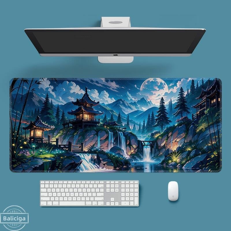 Коврик для мыши Серия пейзажей аниме, большой коврик для компьютерного стола 1000 x 500 x 3 mm_1780166066-mabuy, голубой, светло-синий