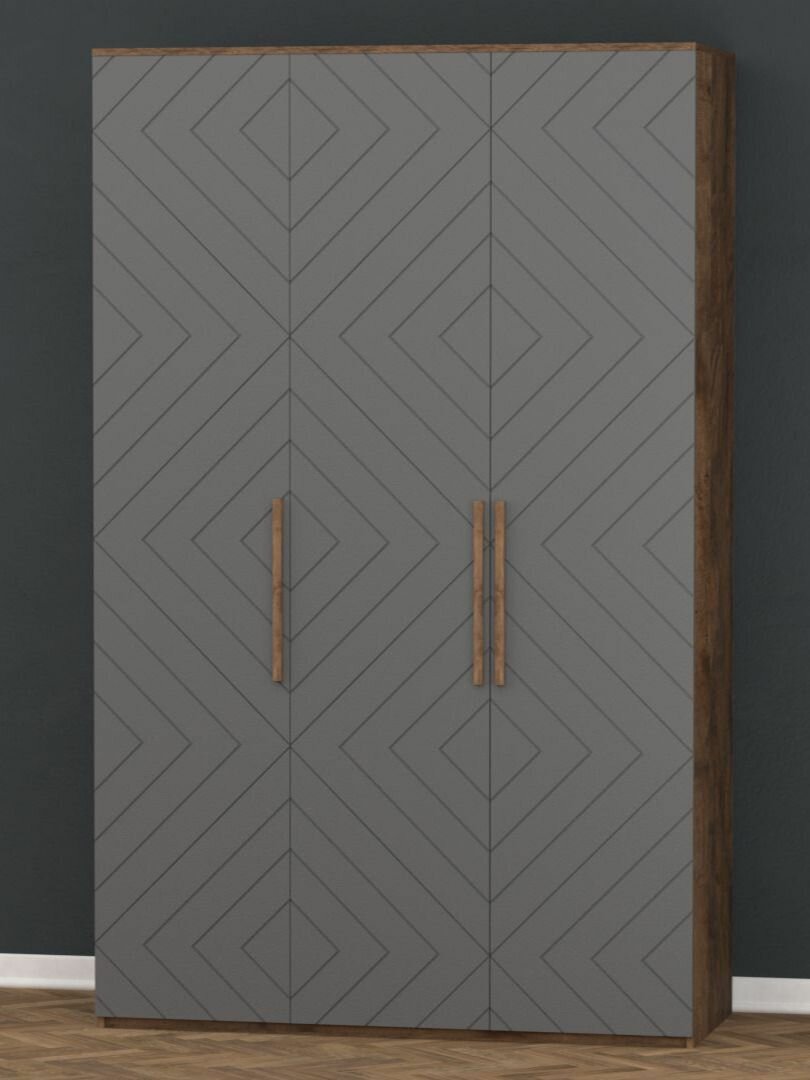 Шкаф для одежды распашной трехстворчатый Копенгаген Дуб Самдал / Серый графит (12 Стульев)
