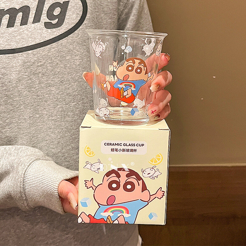 Crayon Shin-chan стеклянная чашка для молока для детей, для заваривания молока, чашка для девочек, милая домашняя чашка для воды, кофейная чашка