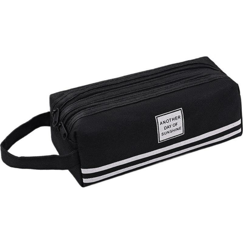 Двухслойный пенал из оксфорда Вместительный органайзер для письменных принадлежностей с двойной молнией и ручкой