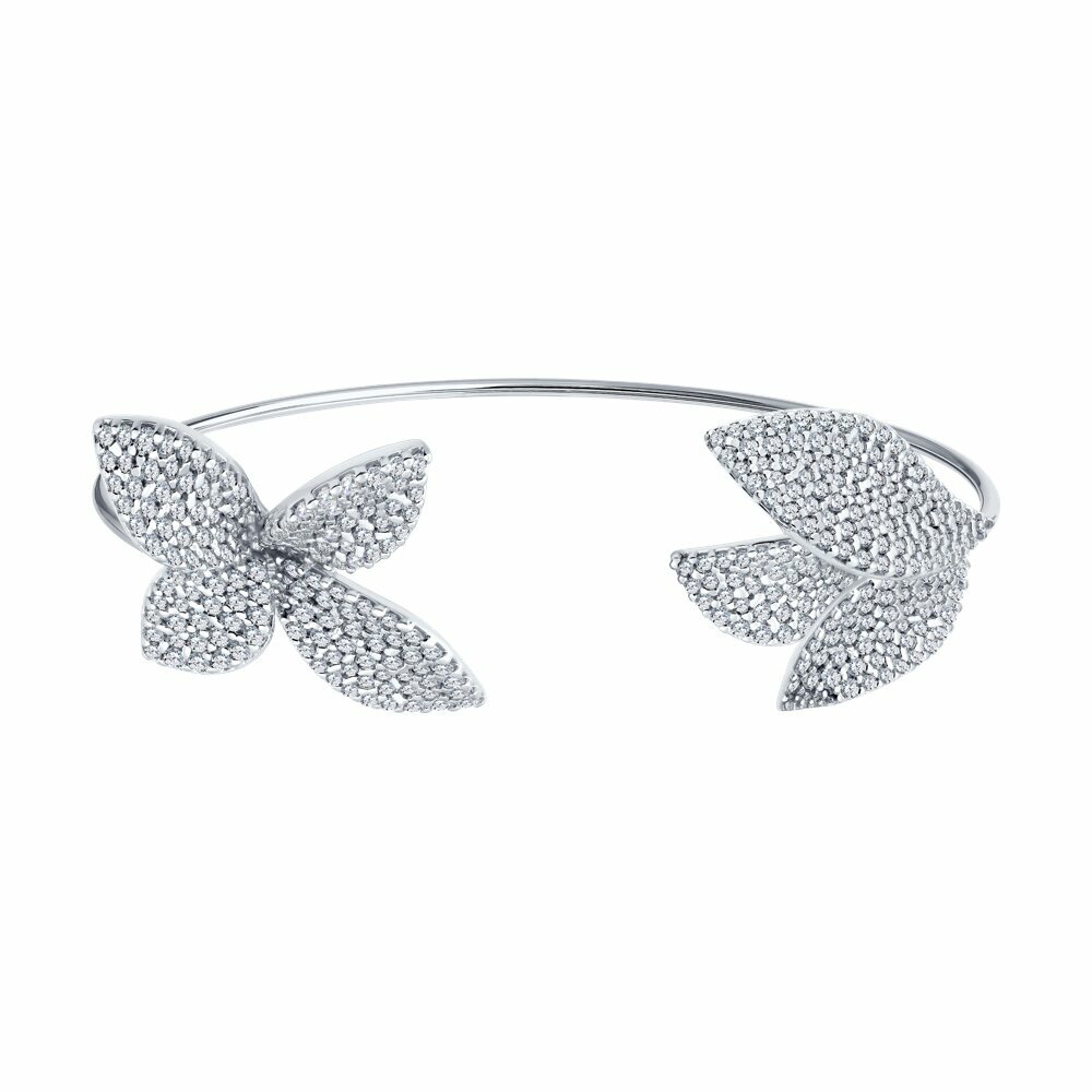 Браслет, серебро, 925 проба, родирование, фианит