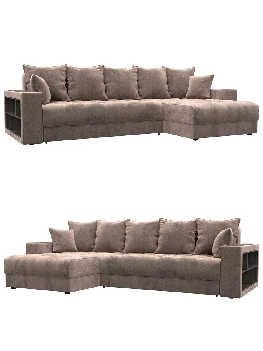 Угловой диван Нью-Йорк, 281х91х163 см, спальное место 145х238 см, с ящиком для белья, универсальный угол, велюр