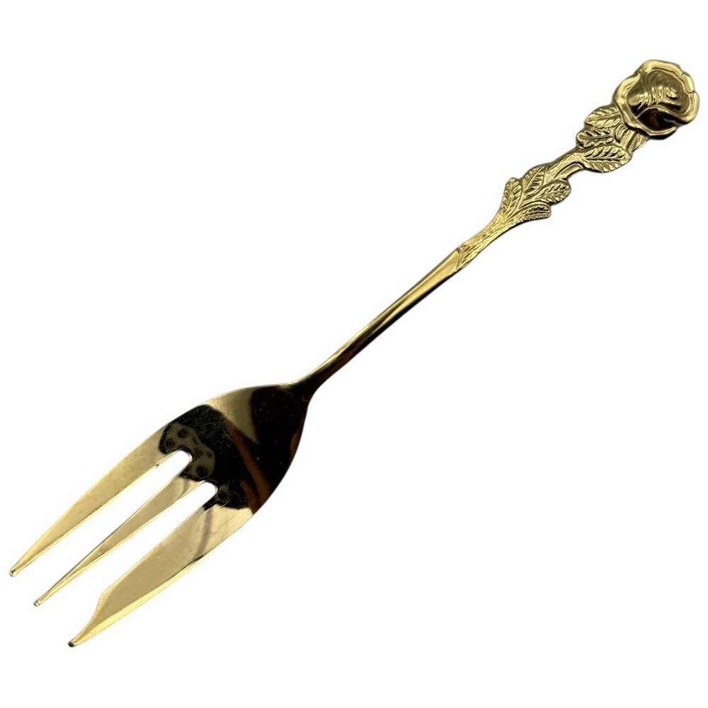 Вилка десертная "Хильдесхаймская роза", 14 см, нерж. сталь, позолота 20 К, 1980-1990 гг, Германия