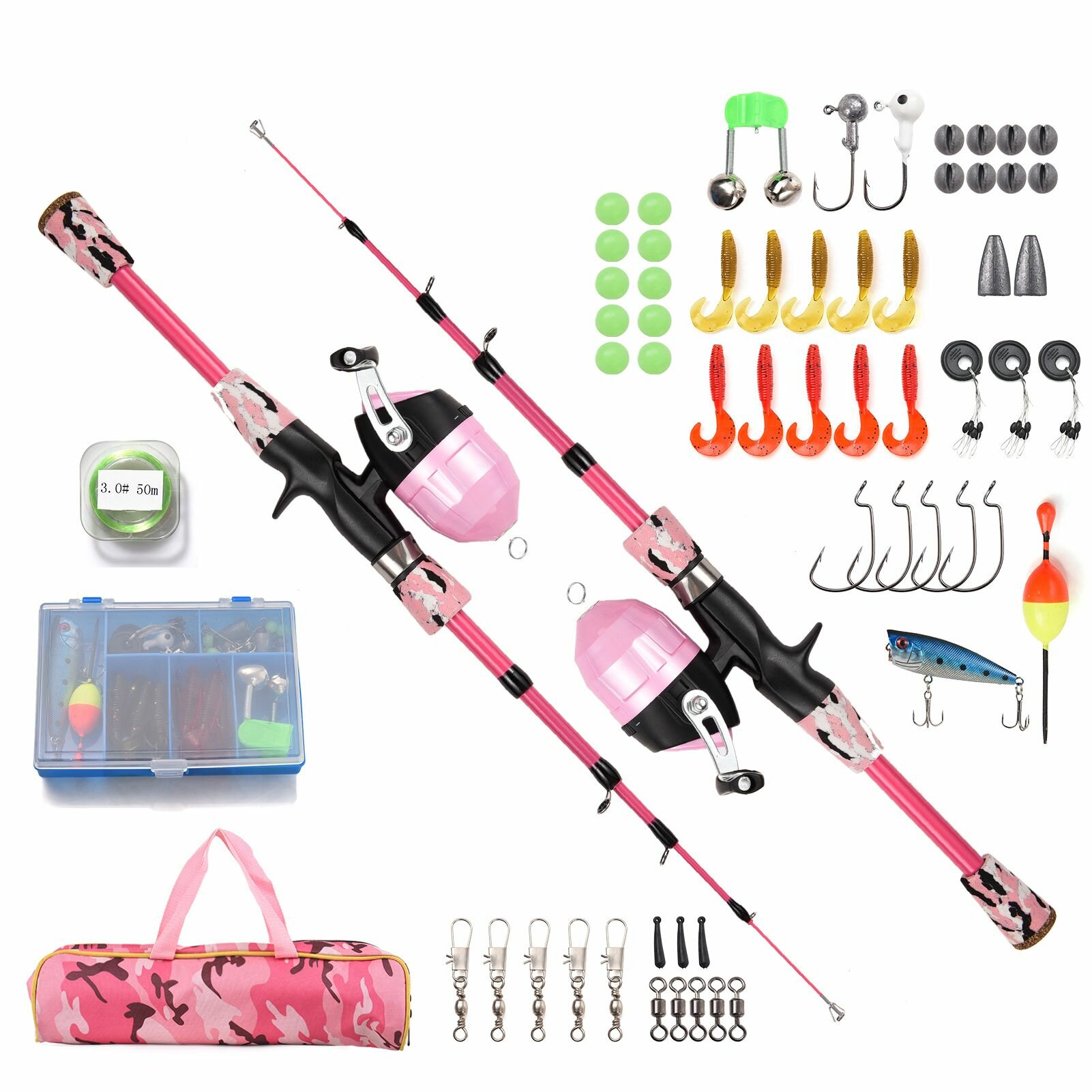 Детский комплект удочки и катушки, полный комплект, телескопическое удилище для литья под водой 1,2 м, удилище со спинкаст-катушкой и крючками, приманками, вертлюжками, сумкой для переноски