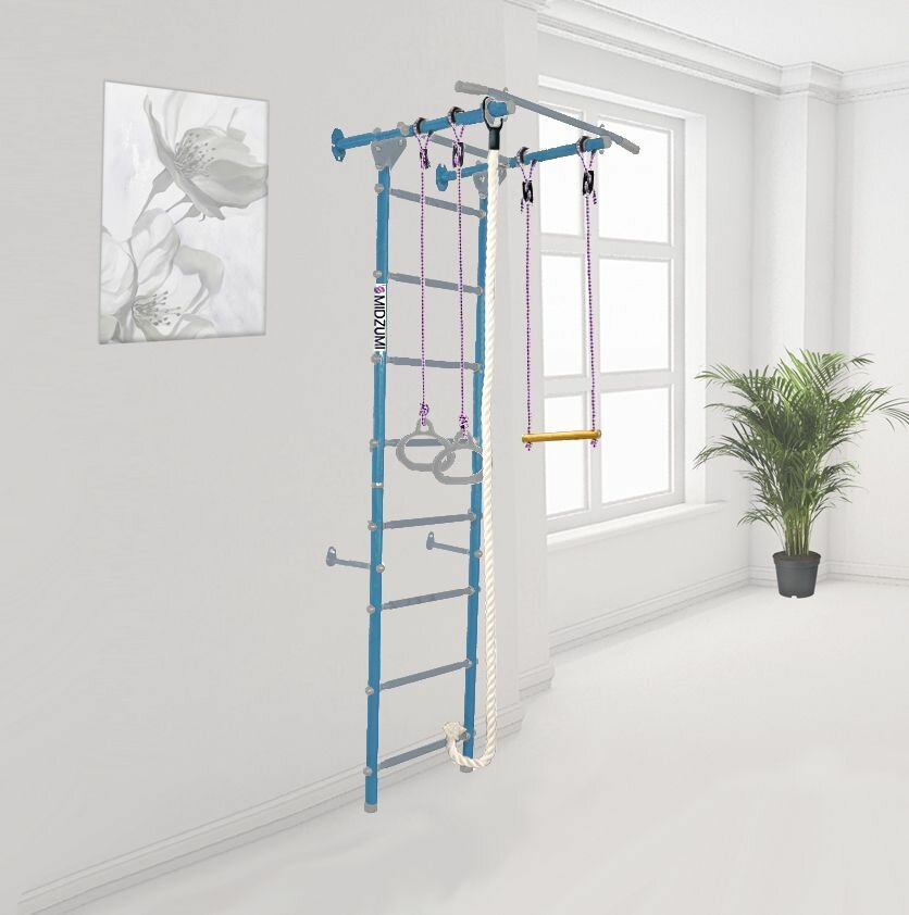 Шведская стенка Midzumi Karui Kabe, трапеция, канат и гимнастические кольца