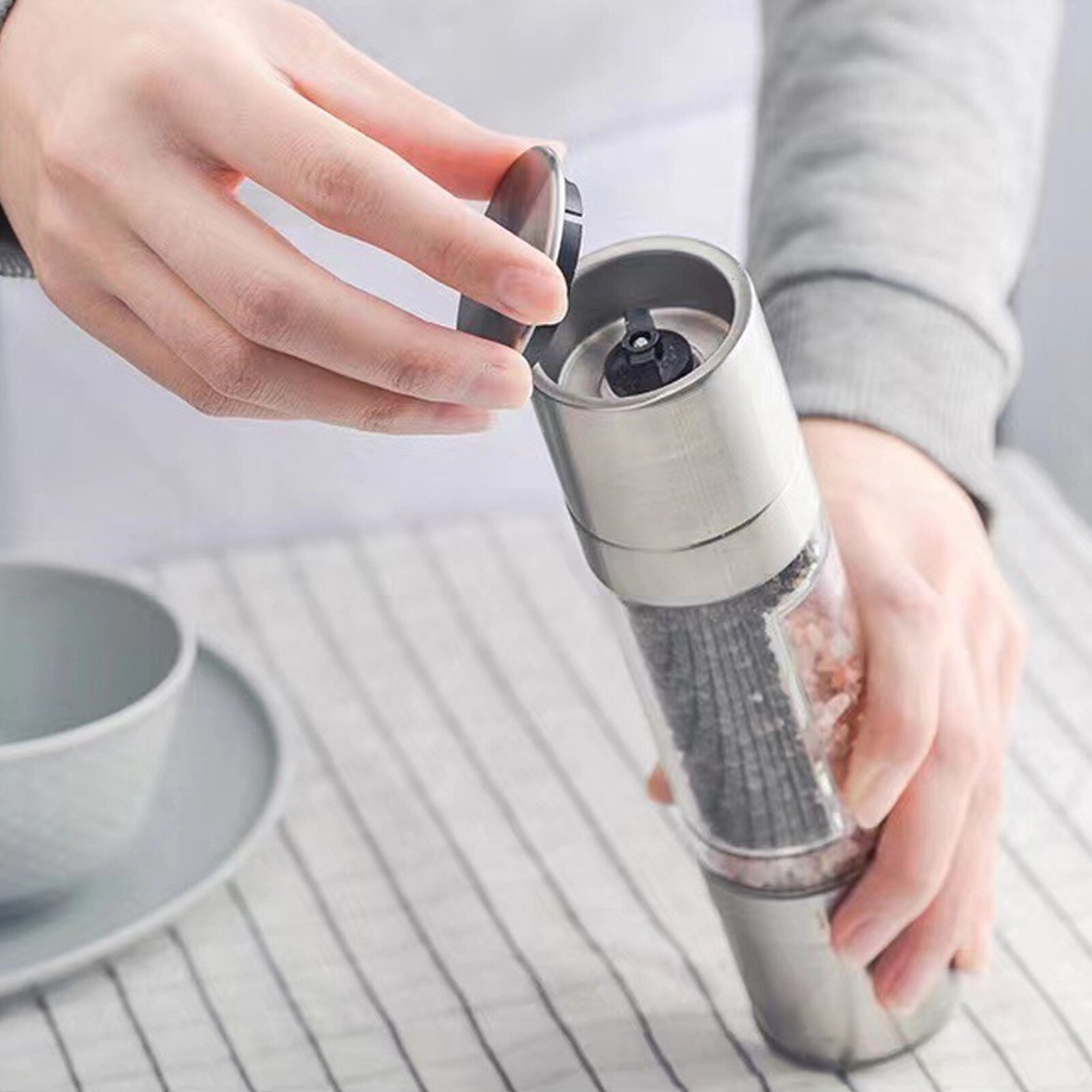 Мельница для перца, двусторонняя мельница для перца из нержавеющей стали, легкая регулируемая универсальная мельница для специй, кухонная соль