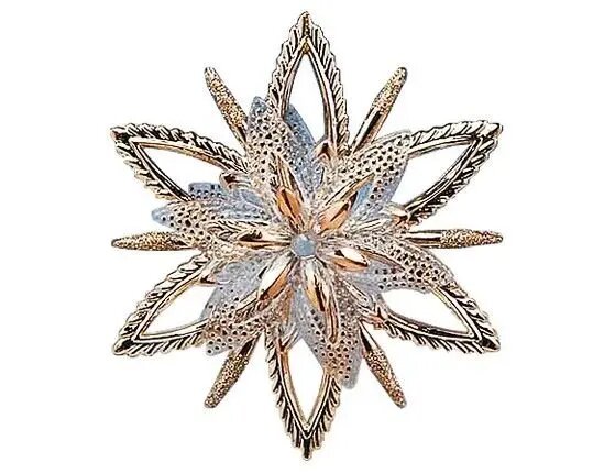 Снежинка брошка, акрил, розовое золото, 12 см, Forest Market