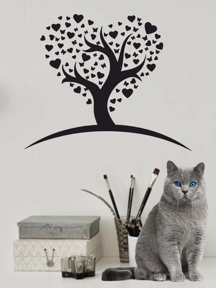 Наклейка на стену для декора интерьерная Дерево из сердец