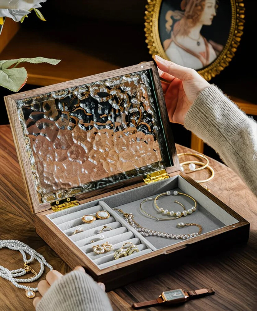 Шкатулка-сундук Flora, дерево, для украшений, прозрачная крышка, 24х16,5 см