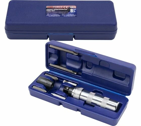 Отвертка ударная с набором бит и адаптером 8 предметов YATAFORCE