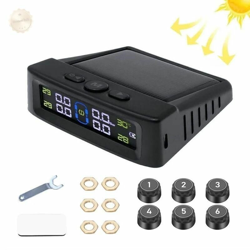 TPMS Беспроводная солнечная система контроля давления в шинах автомобиля с 6 датчиками